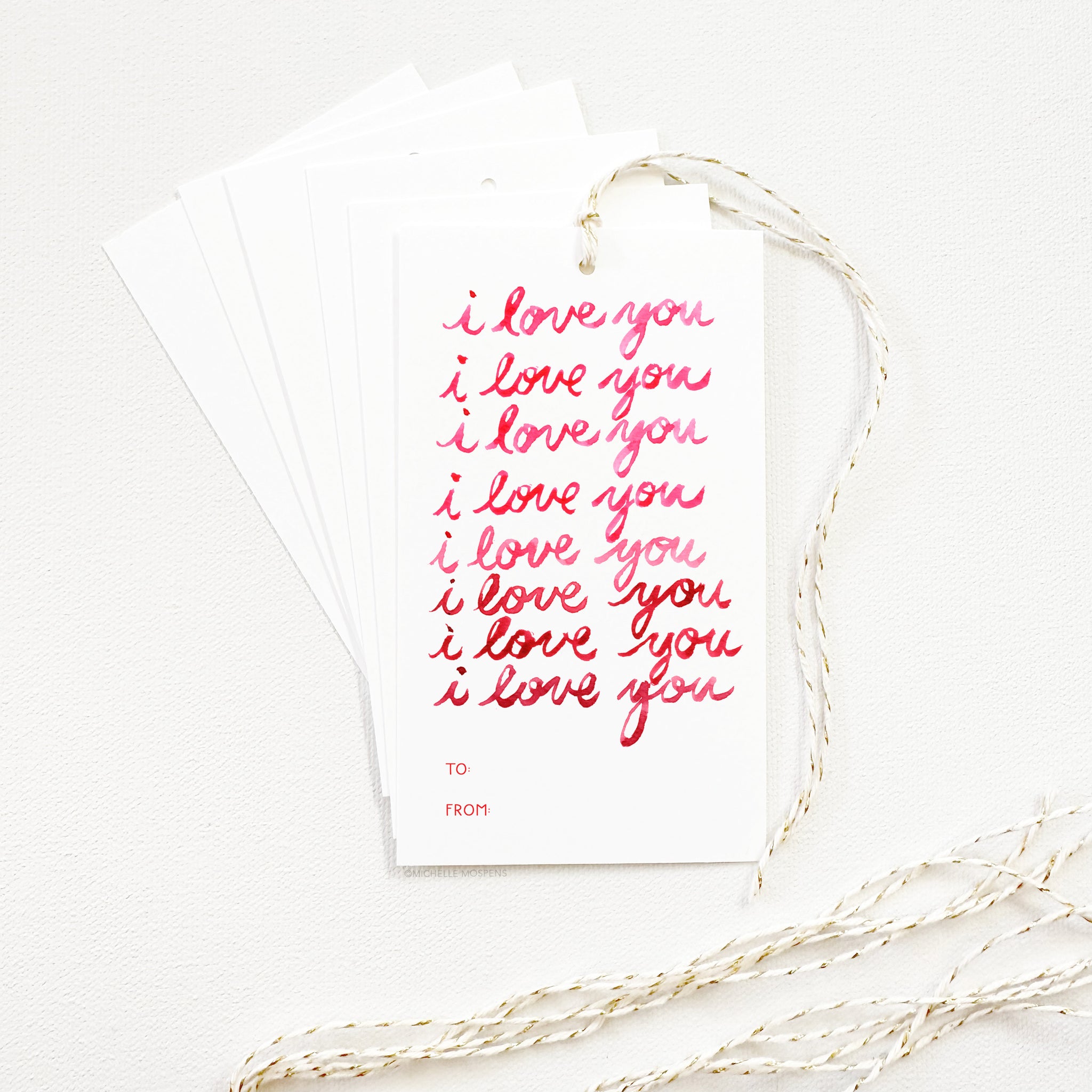 Set of Illustrated Valentine's Day Gift Tags: I Love You Calligraphy G