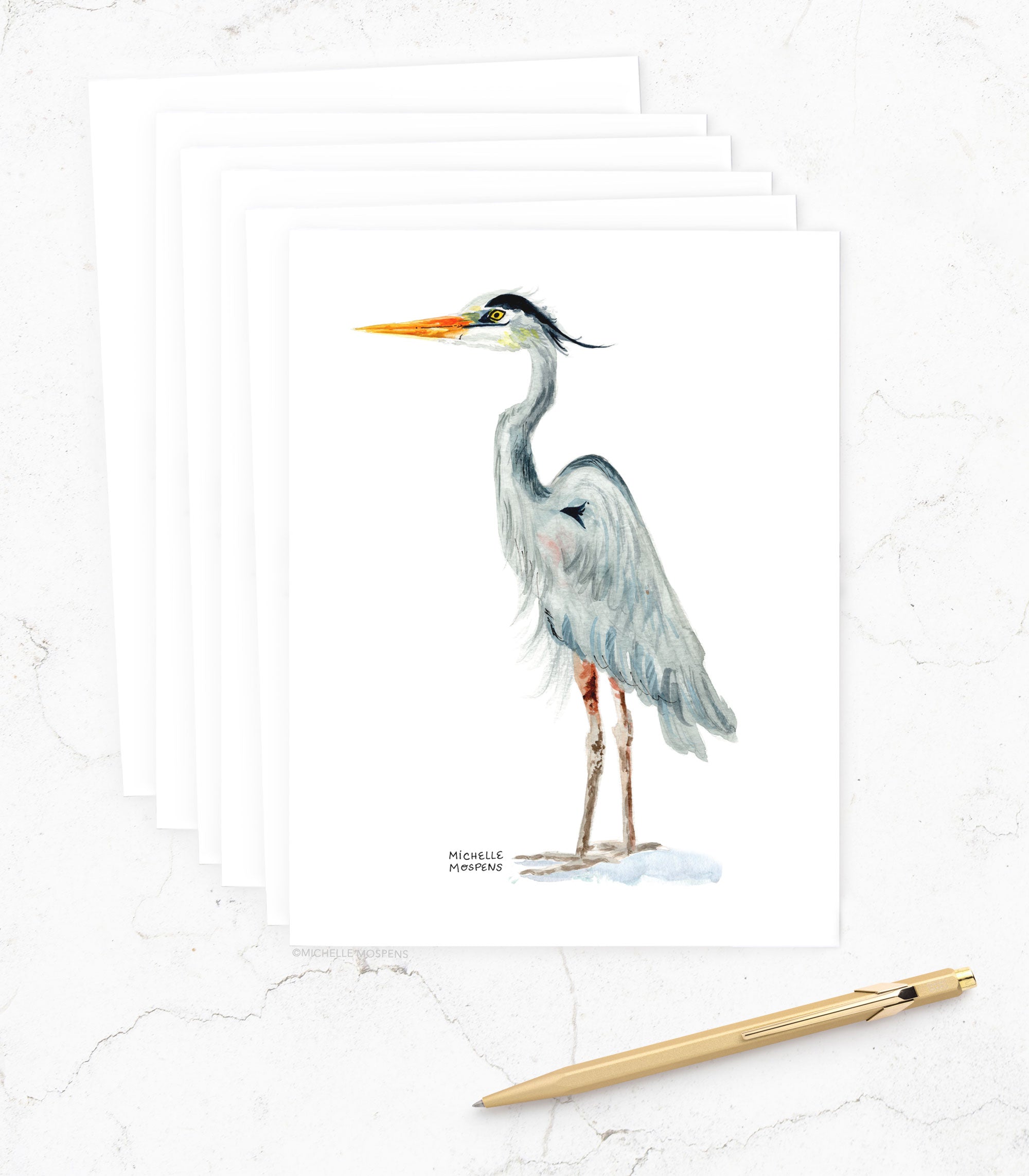 Watercolor Great Blue Heron Card Set by Michelle Mospens | Notecards