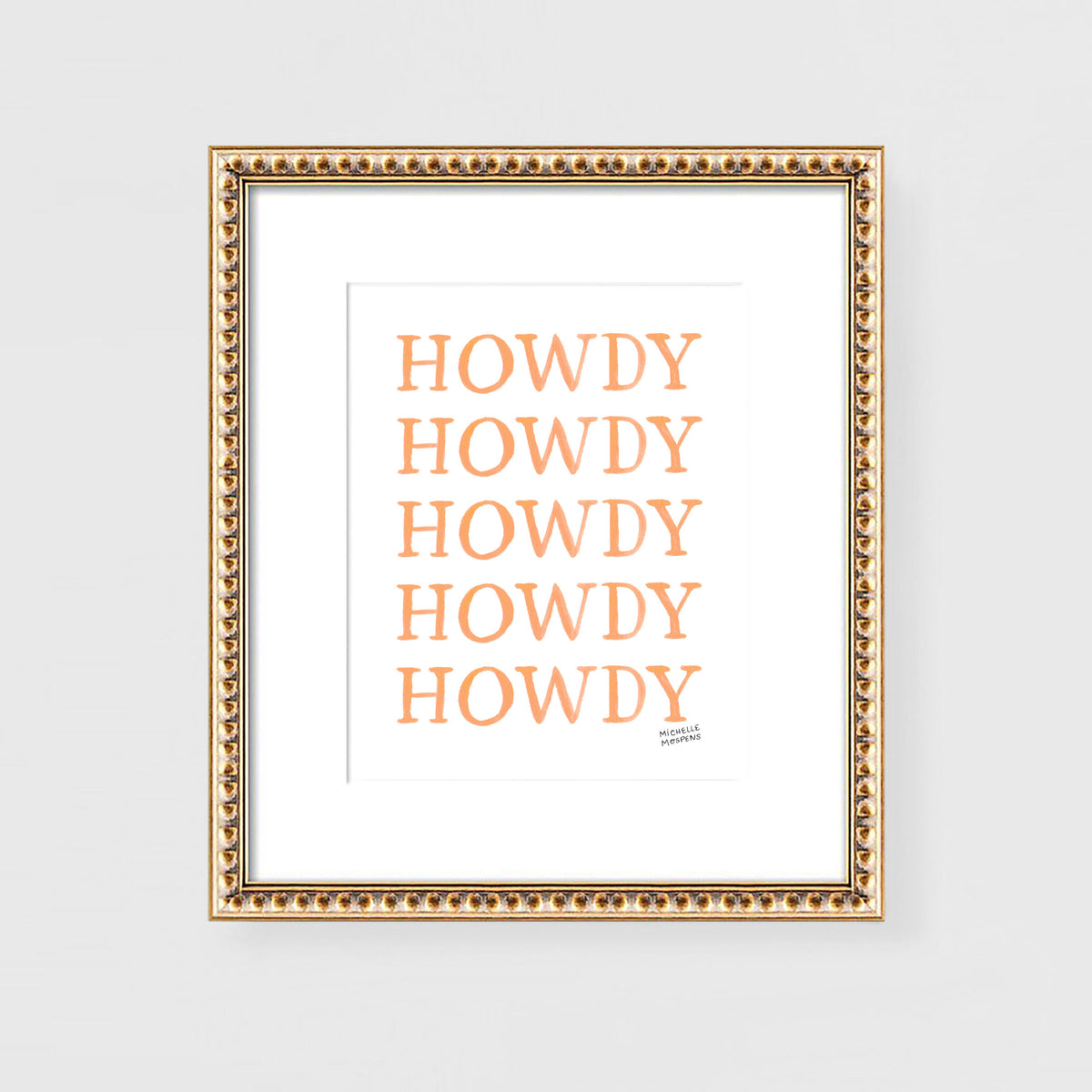 Cute HOWDY Hand Lettered Cowgirl Art Print, Coastal Cowgirl Dorm Room