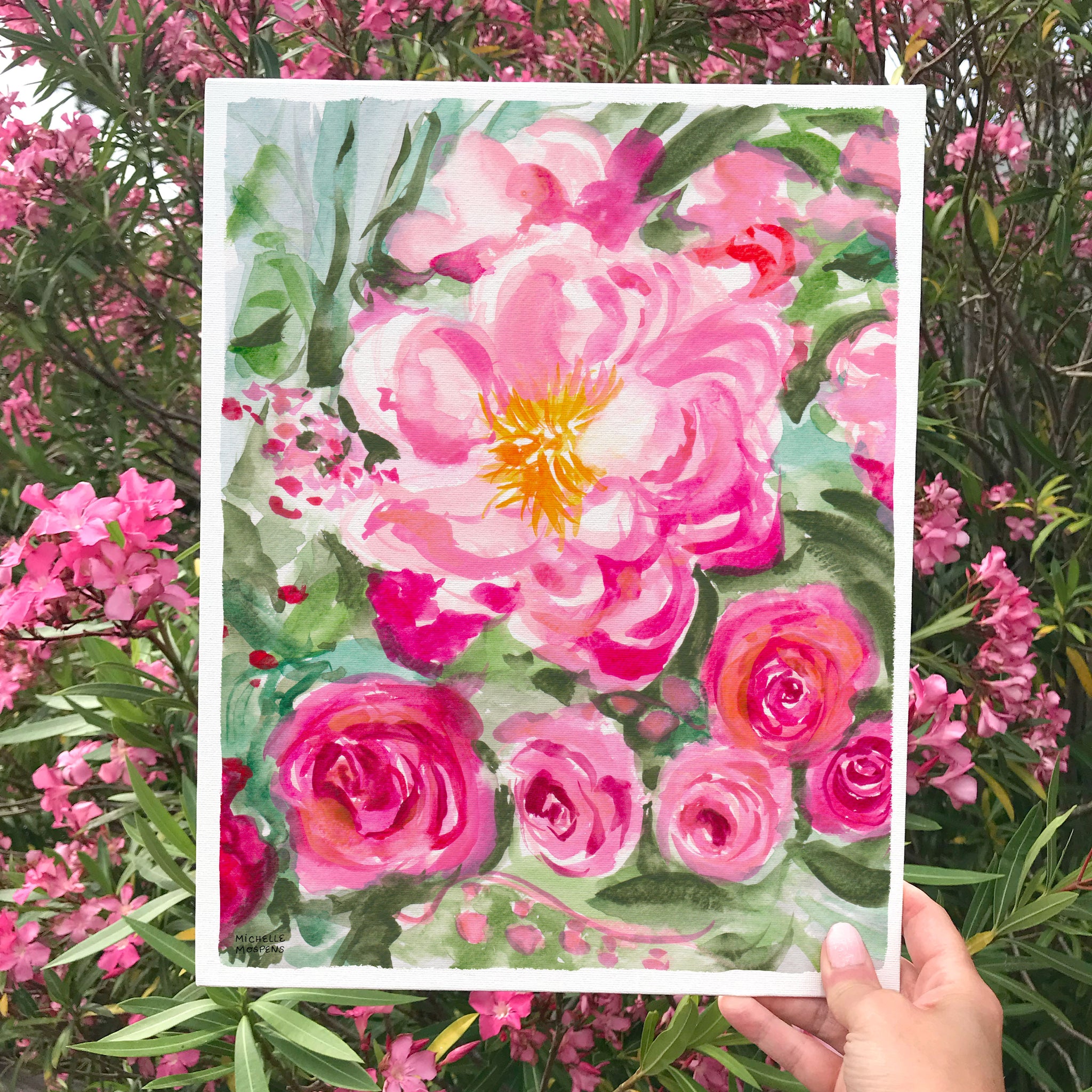 In Full Bloom Flowers Watercolor Wall Art Print, Unframed - Michelle M