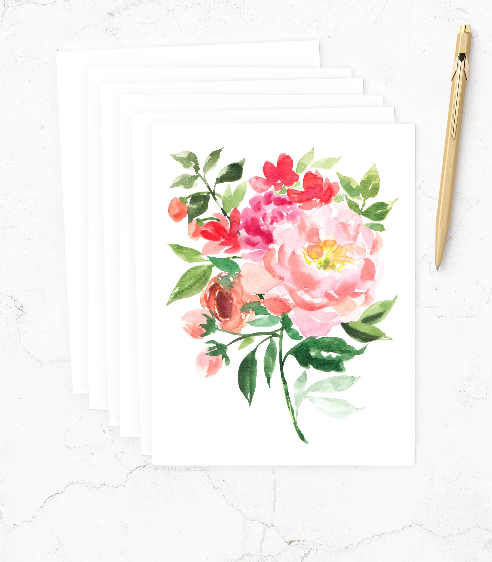 Peony and Friends Floral Note Cards Set