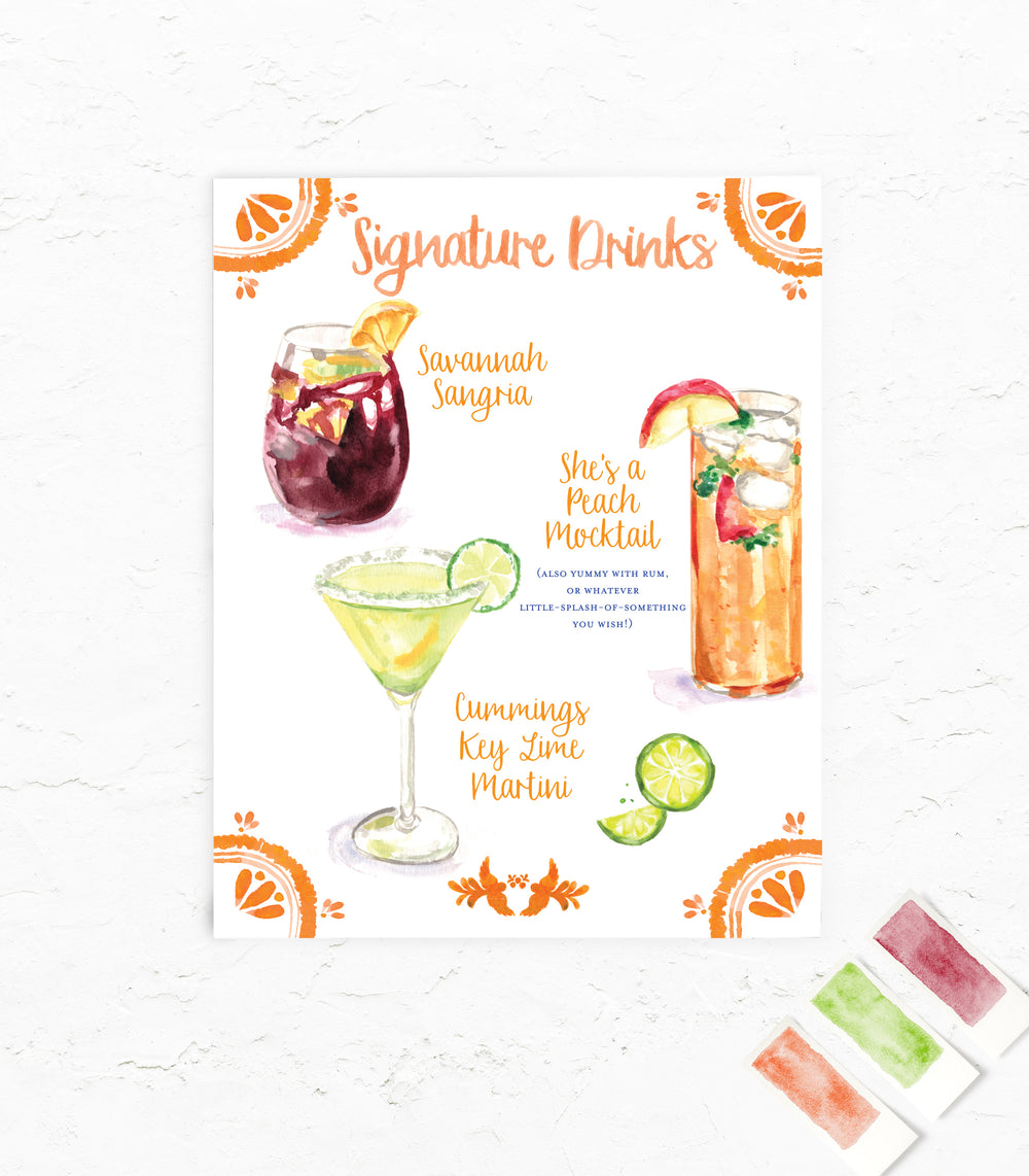 Custom Hand-painted Signature Drinks Illustration | Cocktail Sign for
