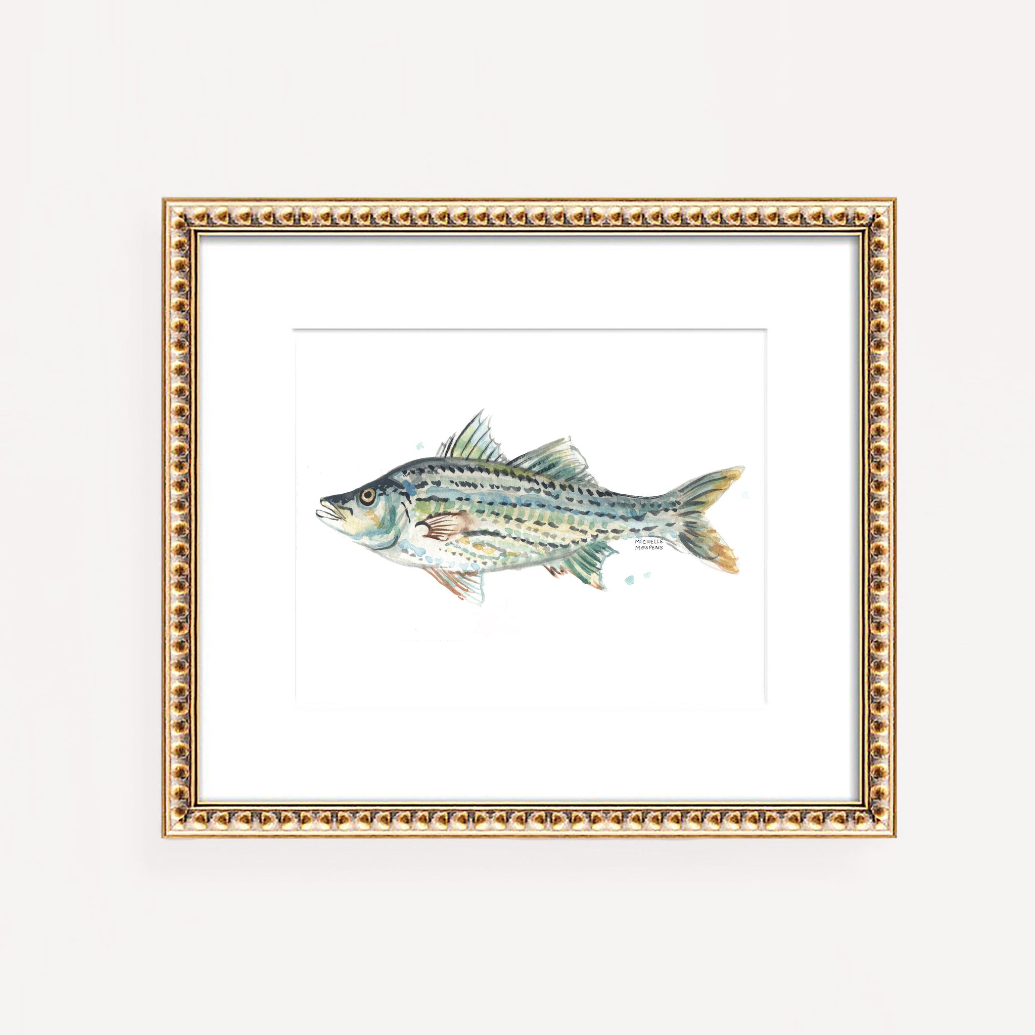 South Carolina State Fish Striped Bass Fish Watercolor Wall Art Print