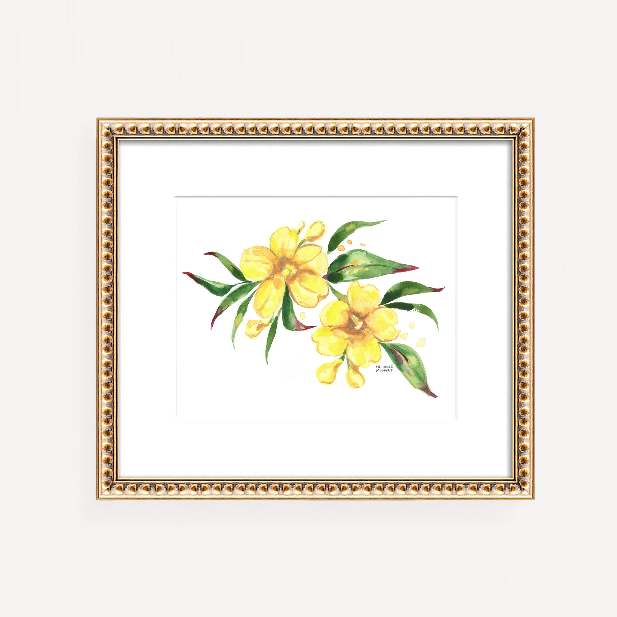 South Carolina State Flower Jessamine Yellow Flowers Watercolor Wall A