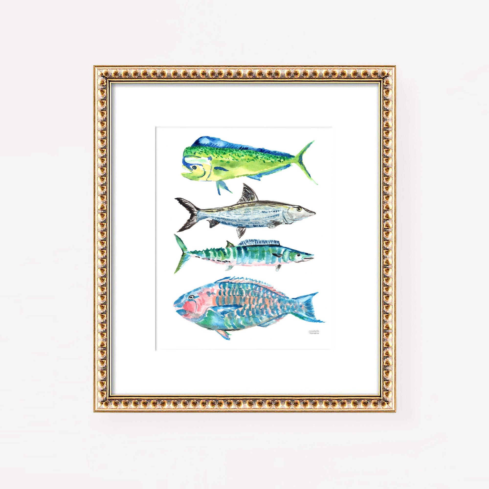 Tropical Ocean Fish Wall Art Print Saltwater Fish Watercolor Bonefish