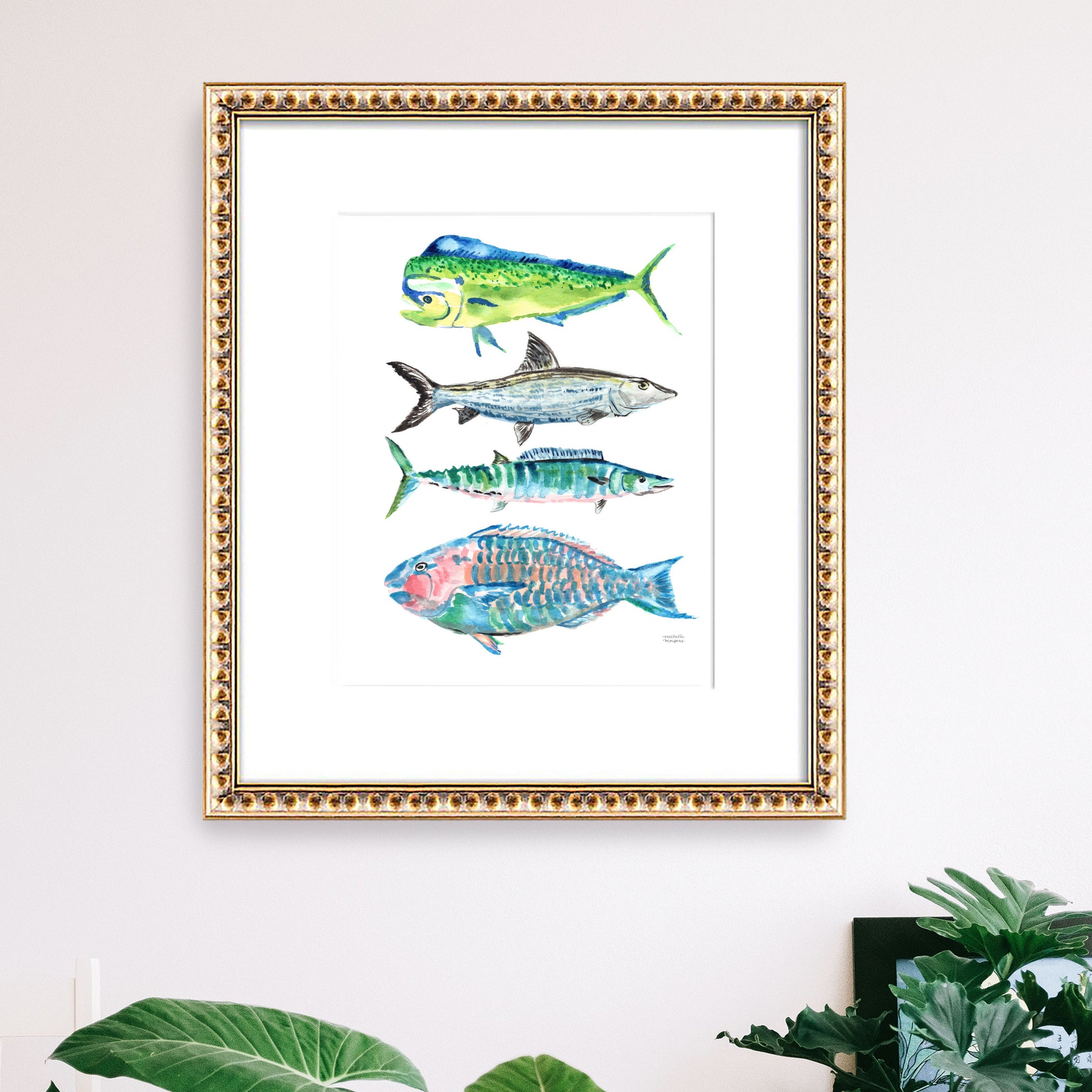 Watercolor Tropical Saltwater Fish Extra Large Wall Art Print by Miche