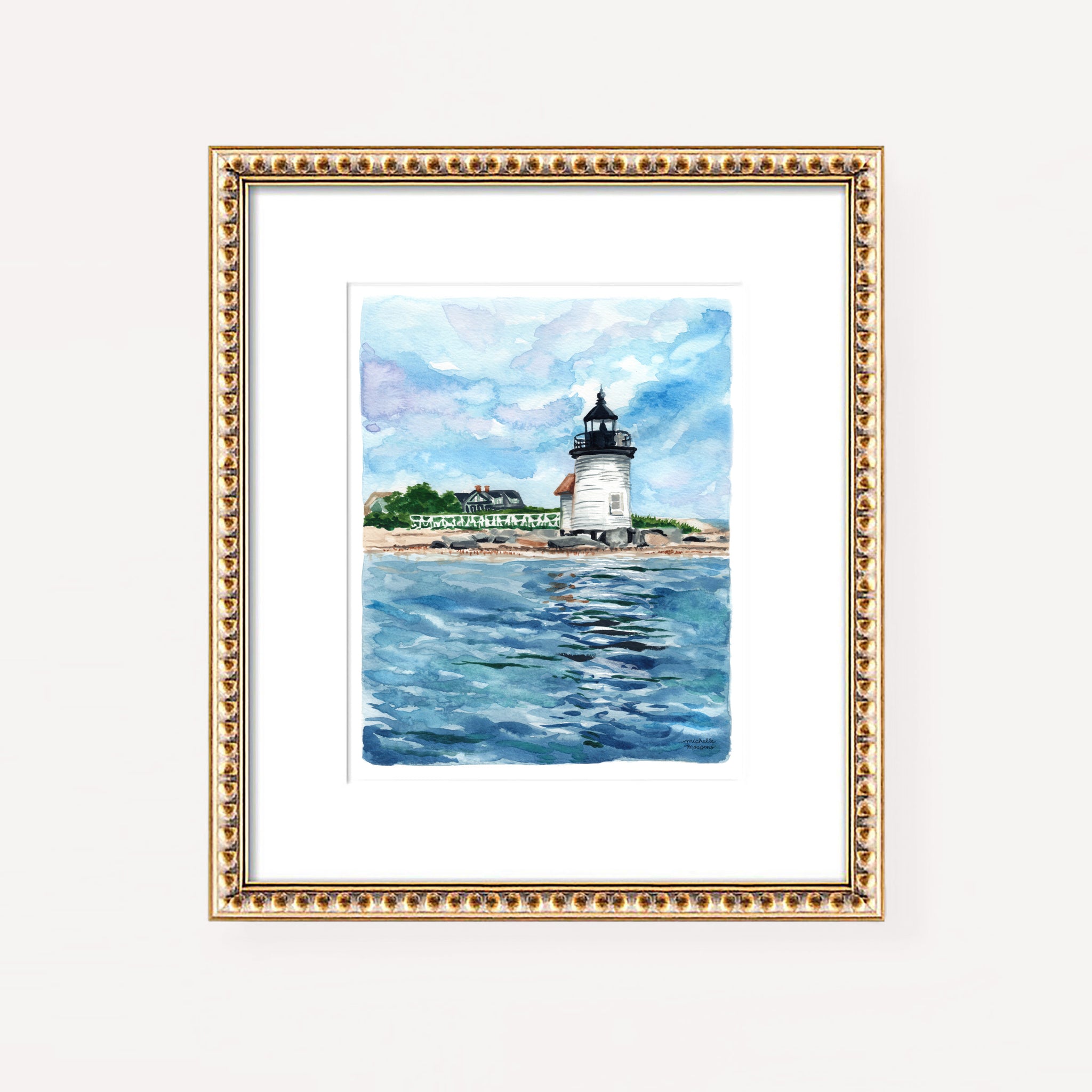 Brant Point Lighthouse Watercolor Art Print | Lighthouse Print