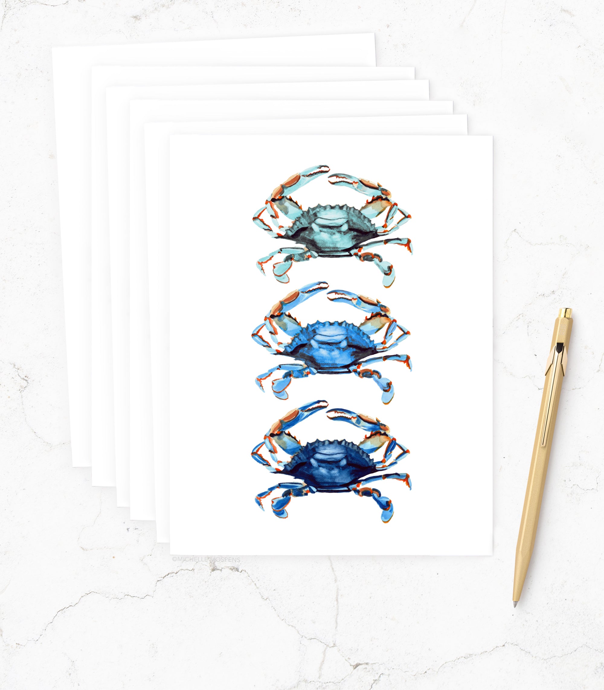 Illustrated Crabs Note Cards Set | Nautical Crab Note Cards