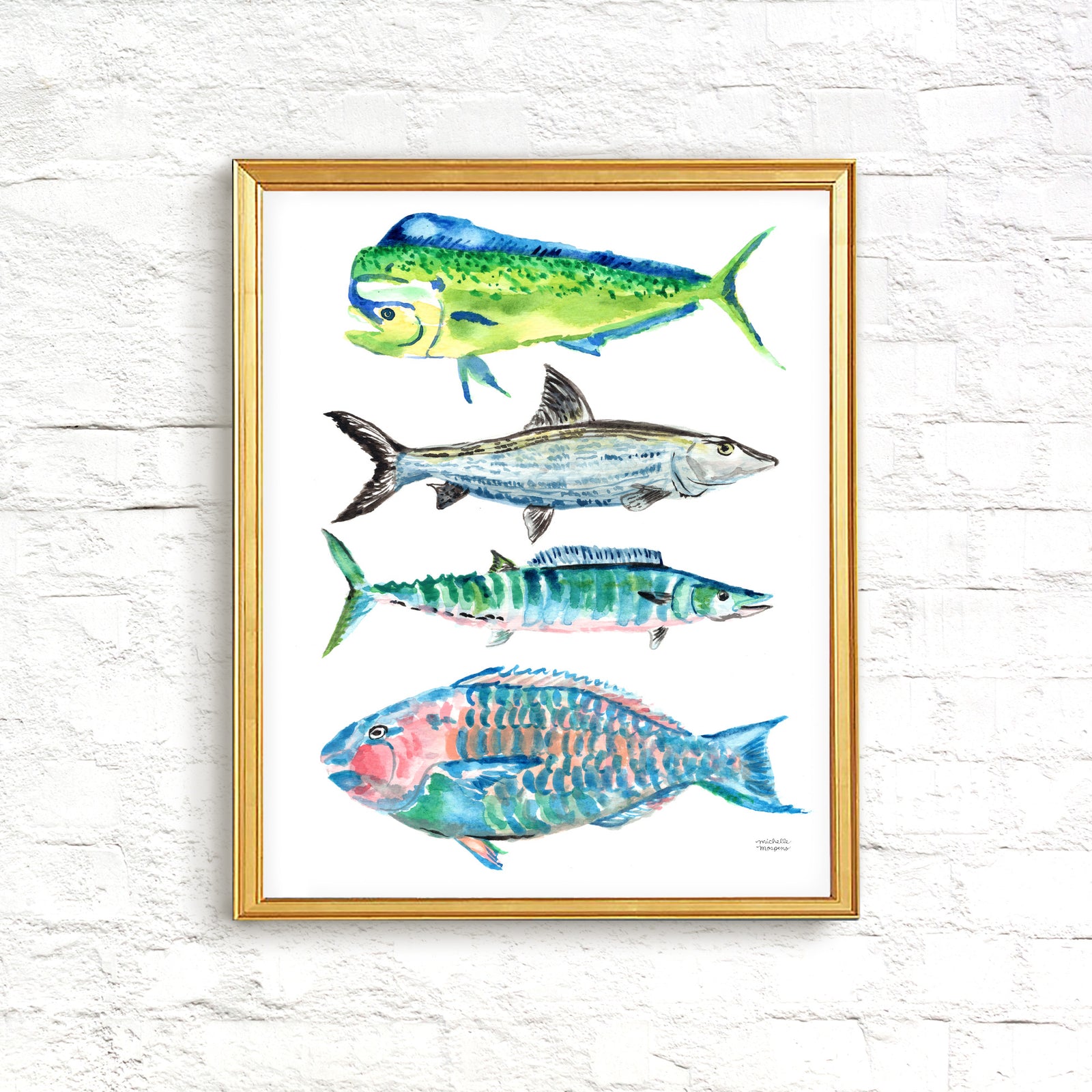 Tropical Ocean Fish Wall Art Print Saltwater Fish Watercolor Bonefish