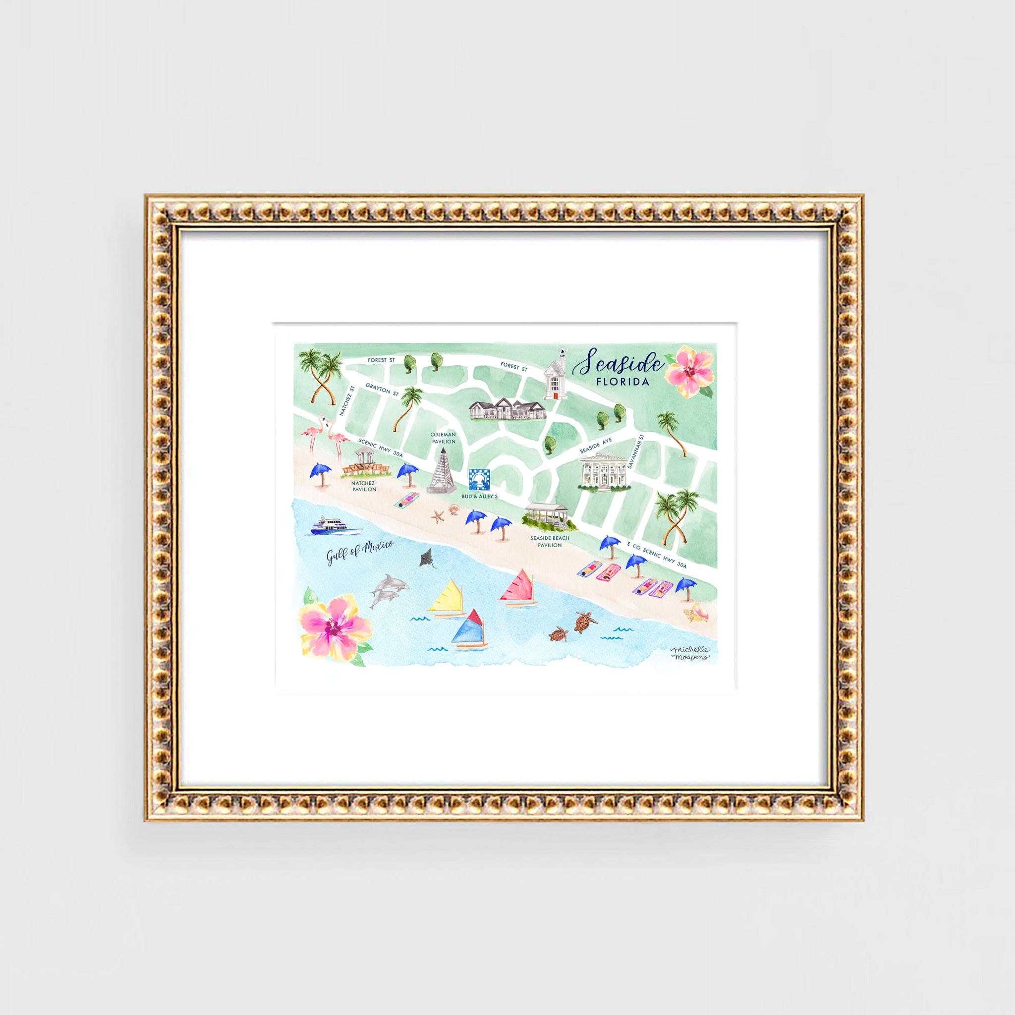 Seaside Florida Map Art Print