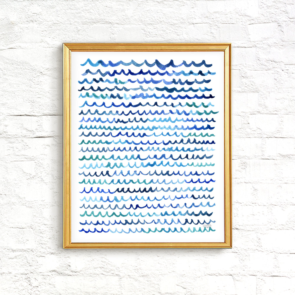Waves Print | Watercolor Wall Art Print Waves by Michelle Mospens