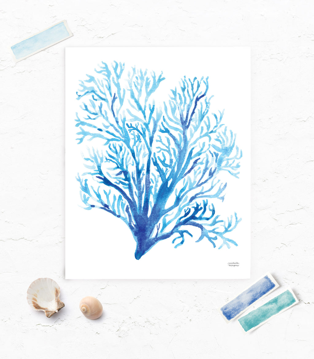 Coastal Coral Print | Watercolor Wall Art Print Blue Coral by Michelle ...