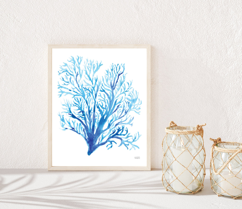 Coastal Coral Print | Watercolor Wall Art Print Blue Coral by Michelle ...