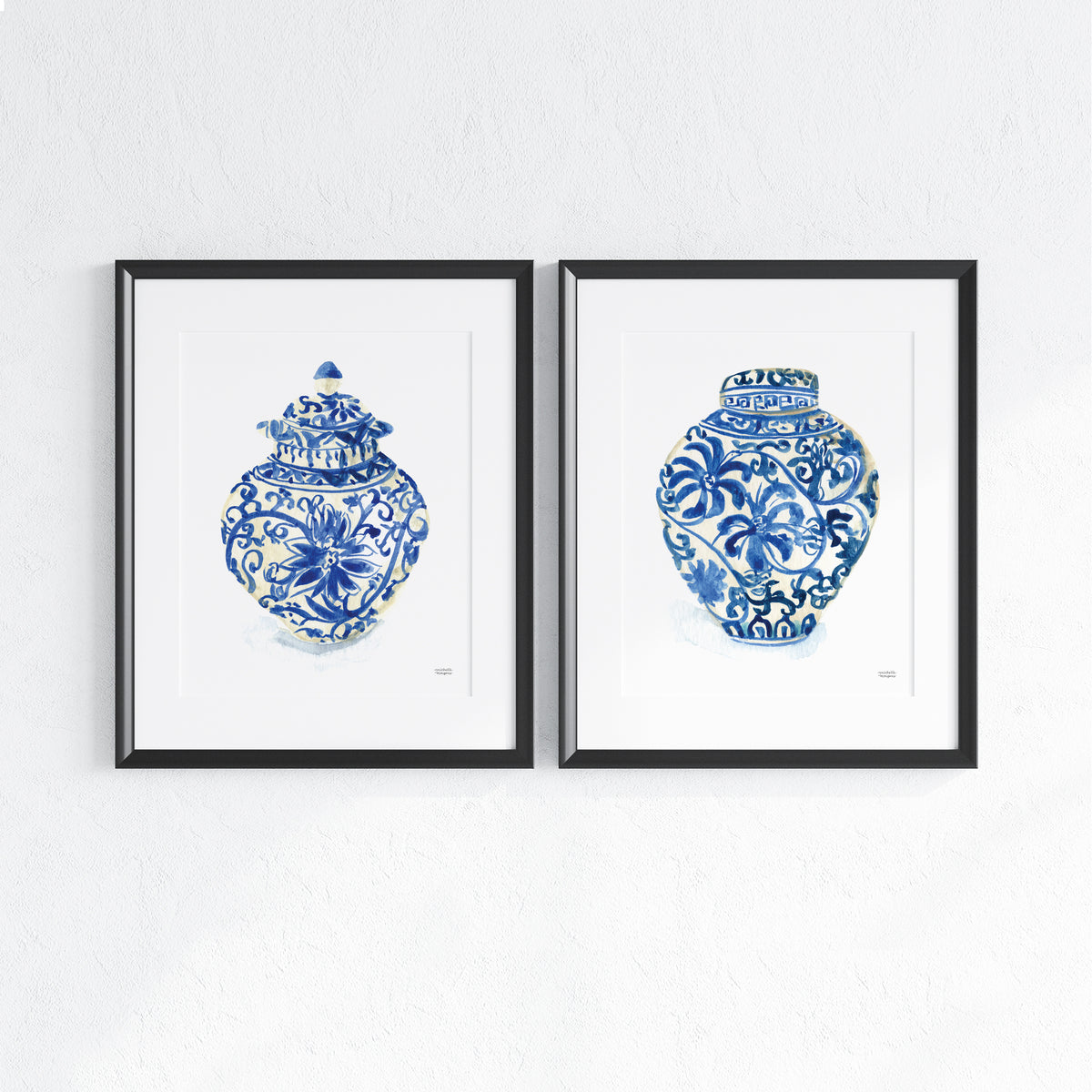 Vintage Ginger Jars No3 and 4 Watercolor Art Print Set