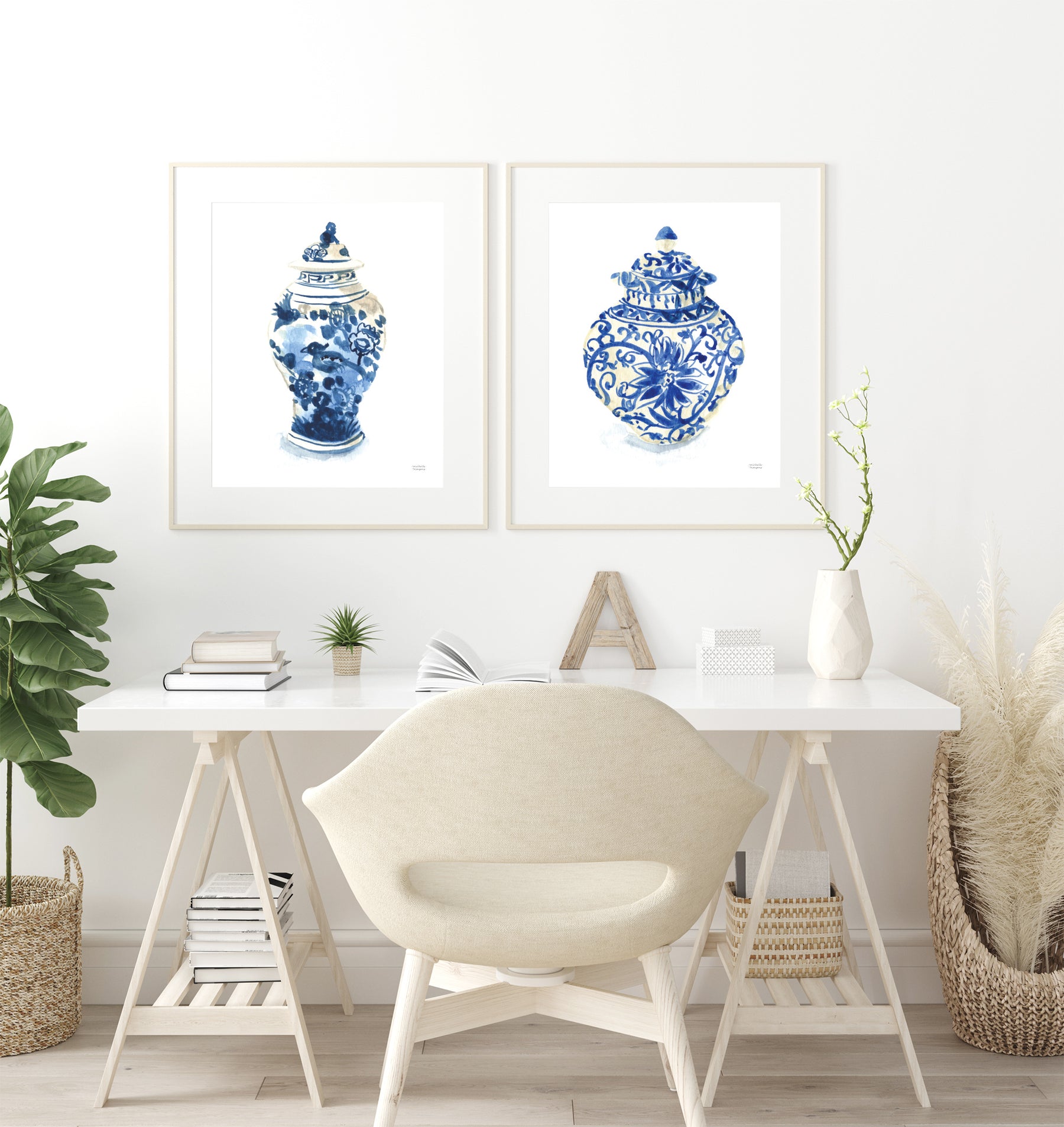 Vintage Ginger Jars No1 and 4 Watercolor Art Print Set