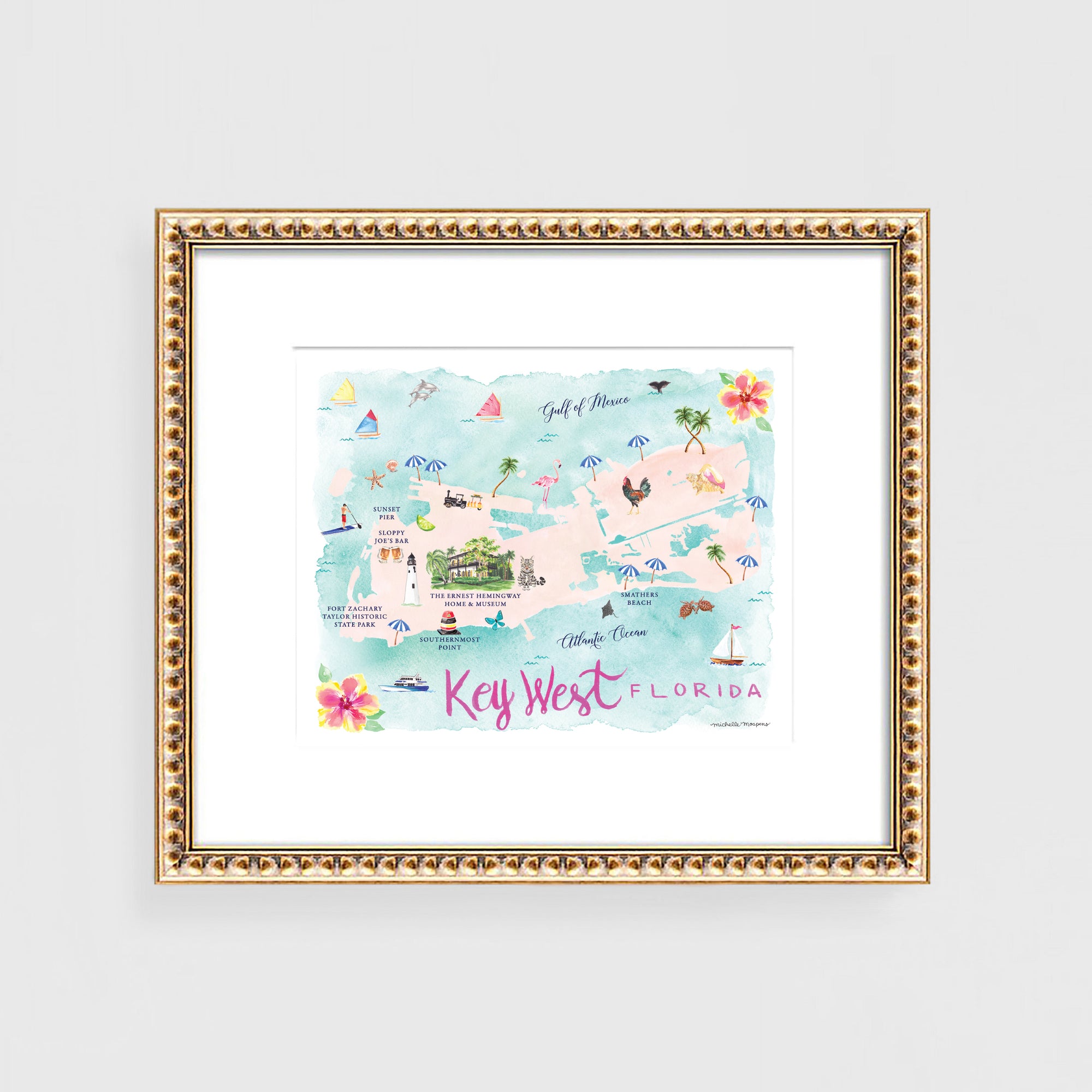 Key West Florida Map Art Print